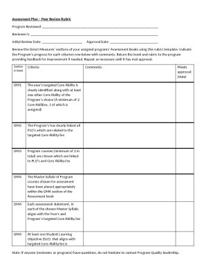 Assessment Plan – Peer Review Rubric Doc Template | pdfFiller