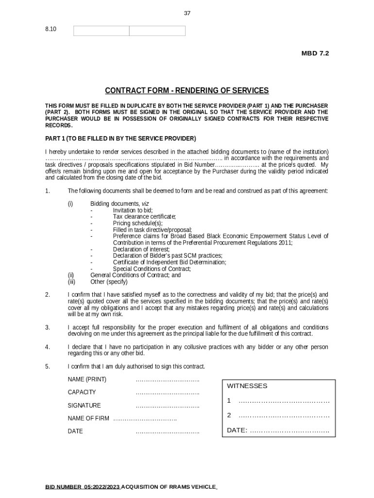 Acquisition of Rrams Vehicle Tender Doc Template | pdfFiller