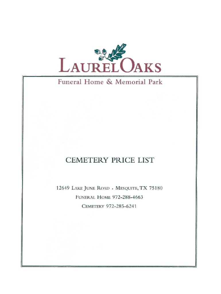 Fillable Online Laurel Oaks Memorial Park A Perpetual Care Cemetery Fax ...
