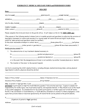 Fillable Online Emergency Medical Release and Permission Form 2024-2025 ...