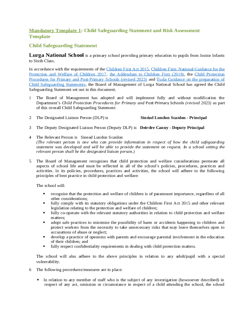 Child-Safeguarding-Statement-and-Risk-Assessment-2023 ... Doc Template | pdfFiller