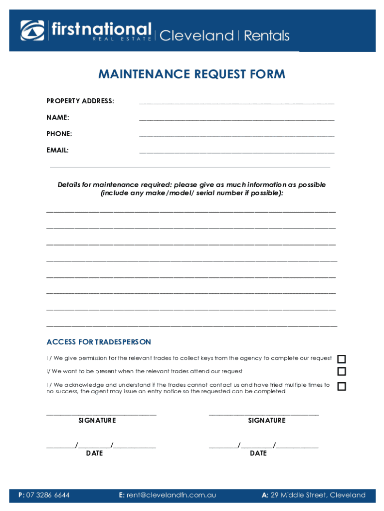 Fillable Online Maintenance Request Form - Property Maintenance 2023 ...
