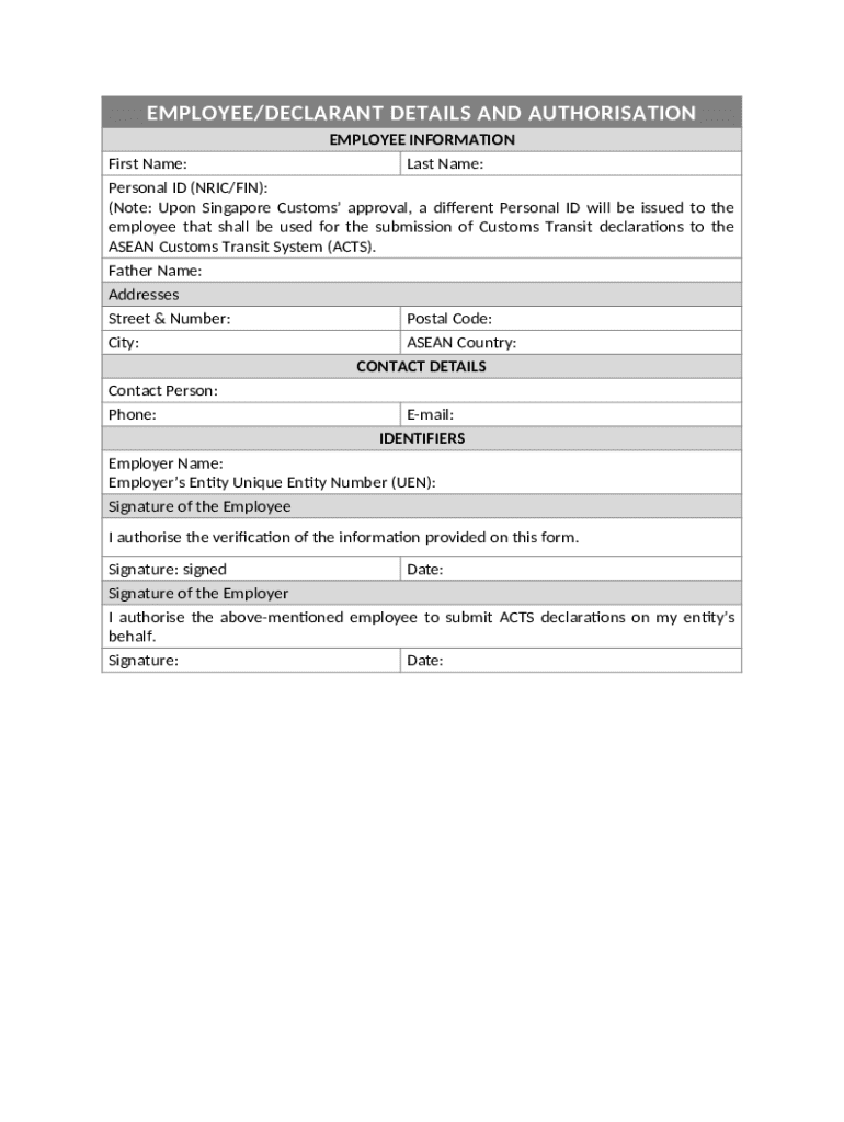 Employee Declaration Doc Template | pdfFiller