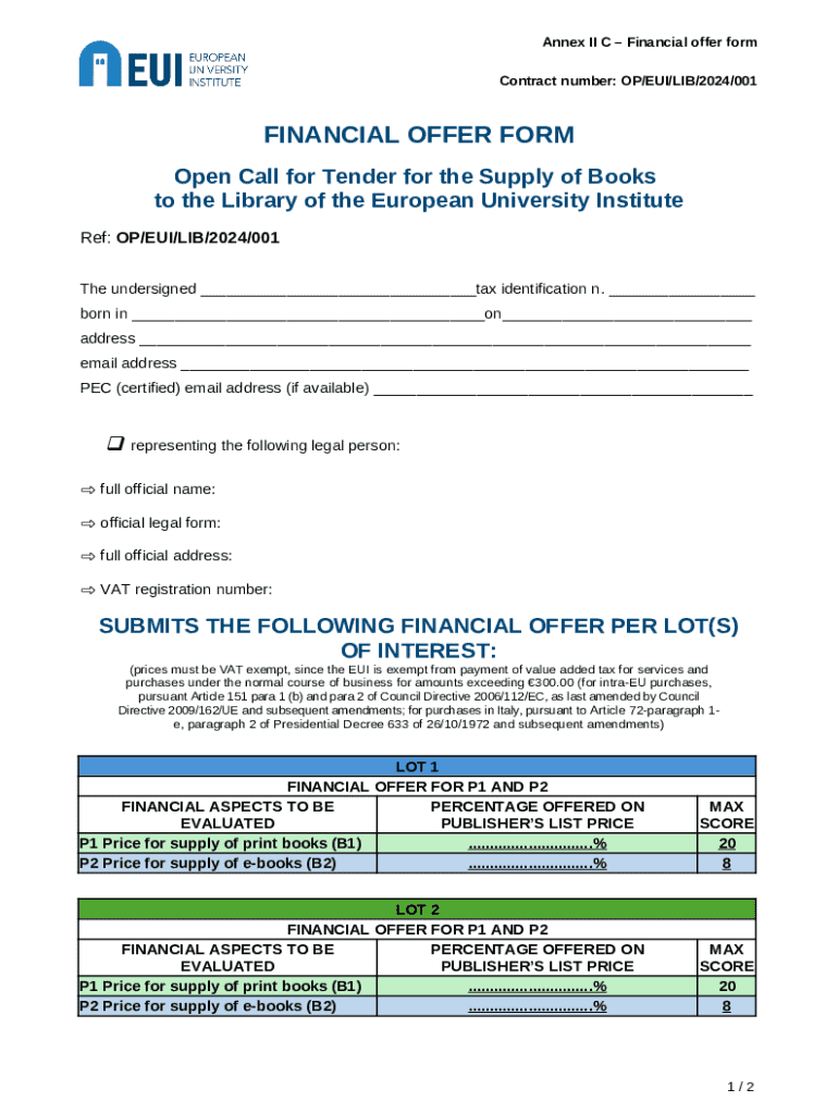 Annex II C - Financial offer Doc Template | pdfFiller