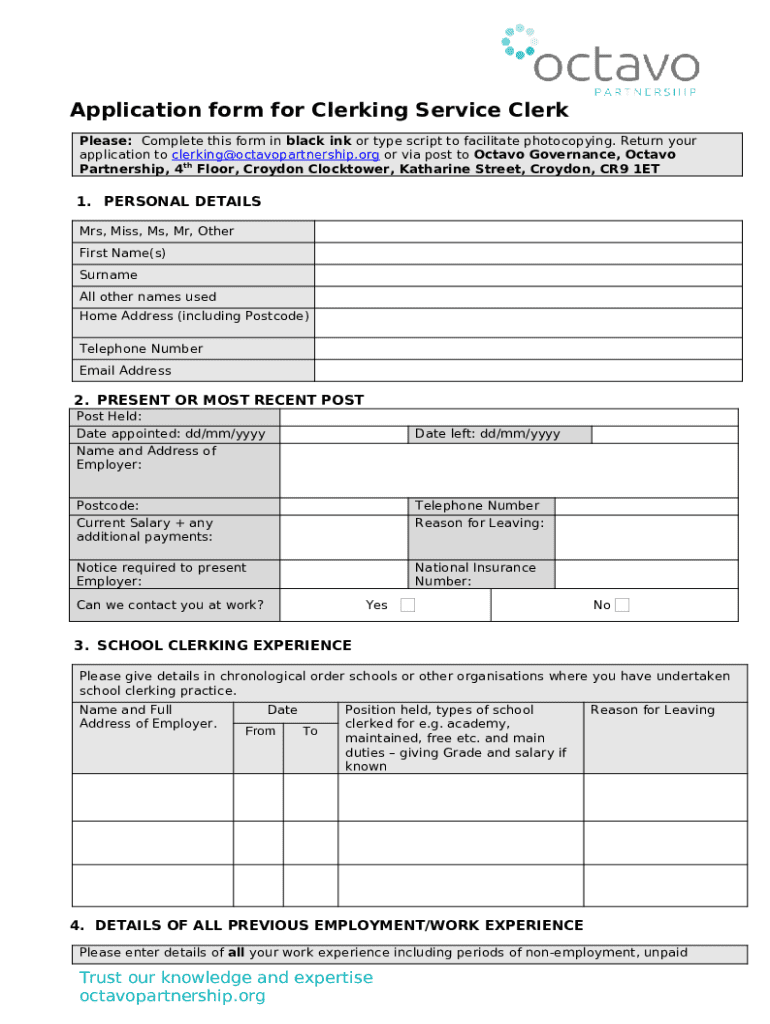 Clerking Pool Application Doc Template | pdfFiller