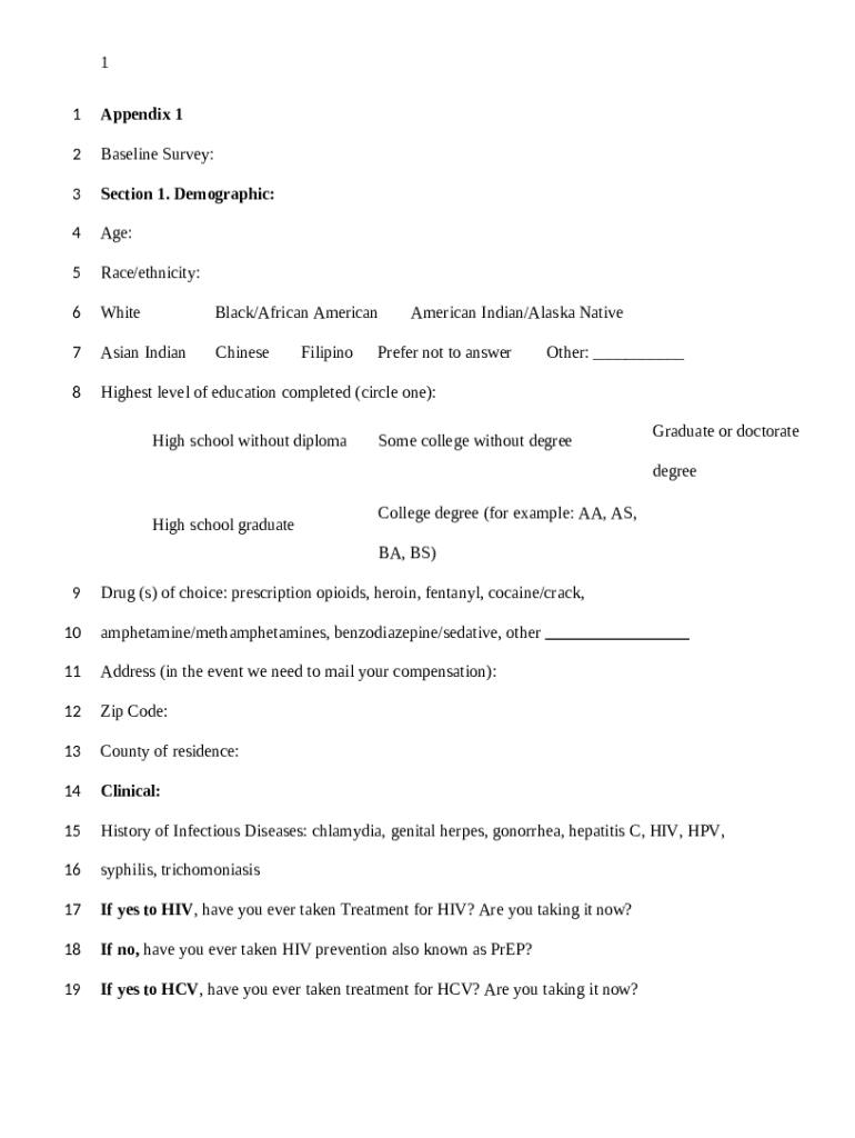 Baseline Survey and Siri Checklist Doc Template | pdfFiller