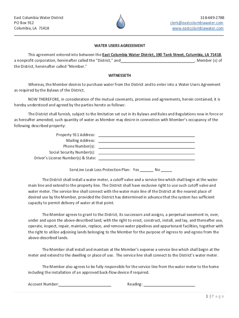 Fillable Online East Columbia Water District Water Users Agreement 2023 ...