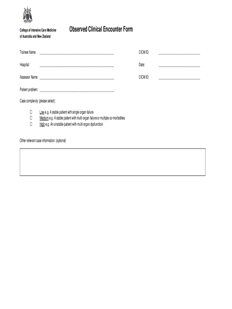 Fillable Online Observed Clinical Encounter Form - Cicm Australia & New ...