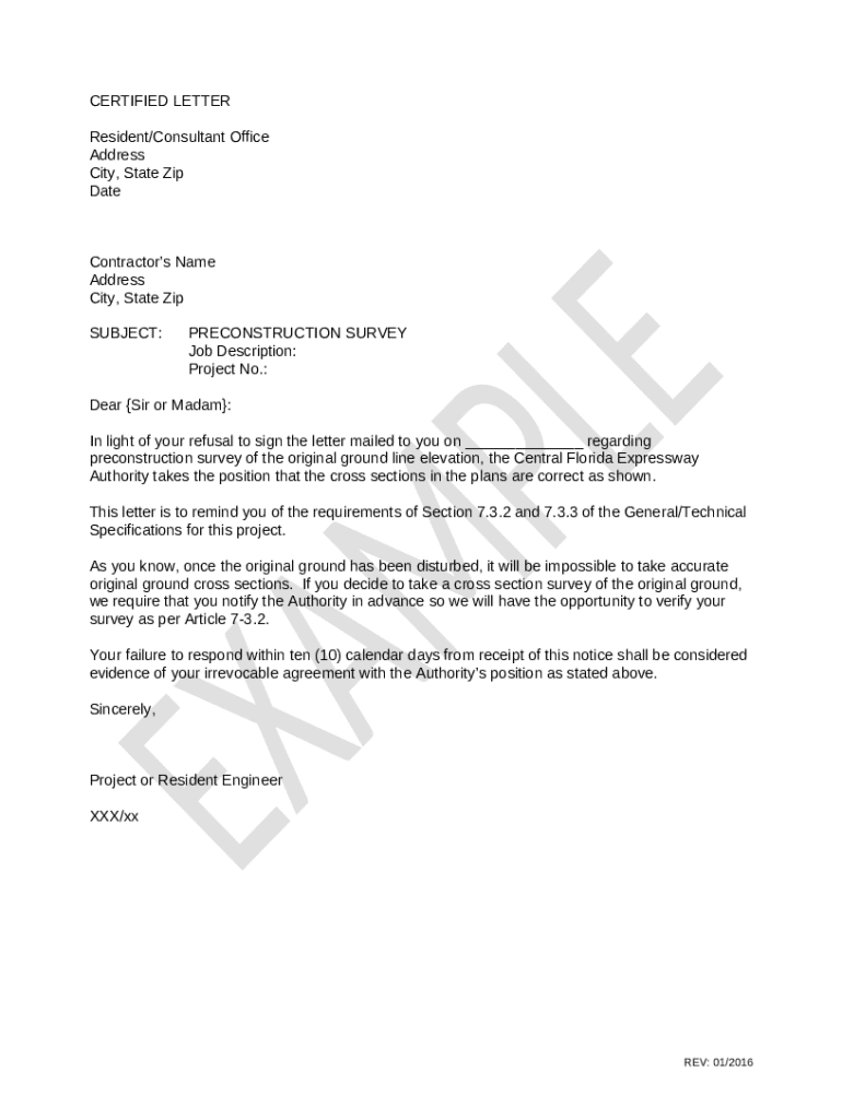 Certified Letter - Preconstruction Survey Notification Doc Template ...
