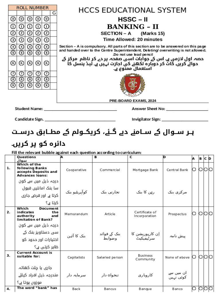 Hccs Educational System Pre-board Exams 2024 Doc Template | pdfFiller