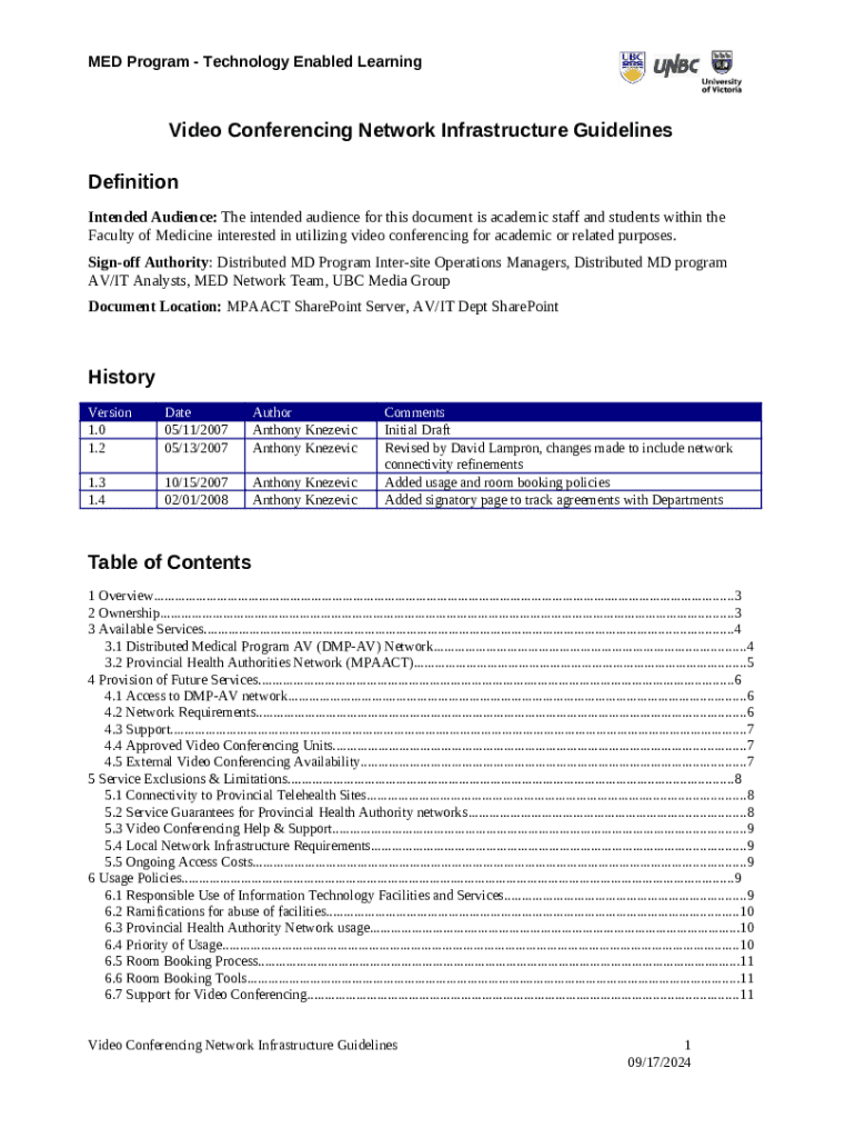 Video Conferencing Network Infrastructure Guidelines Doc Template | pdfFiller