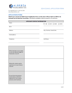Fillable Online 2024 Alberta College of Paramedics Council Application ...