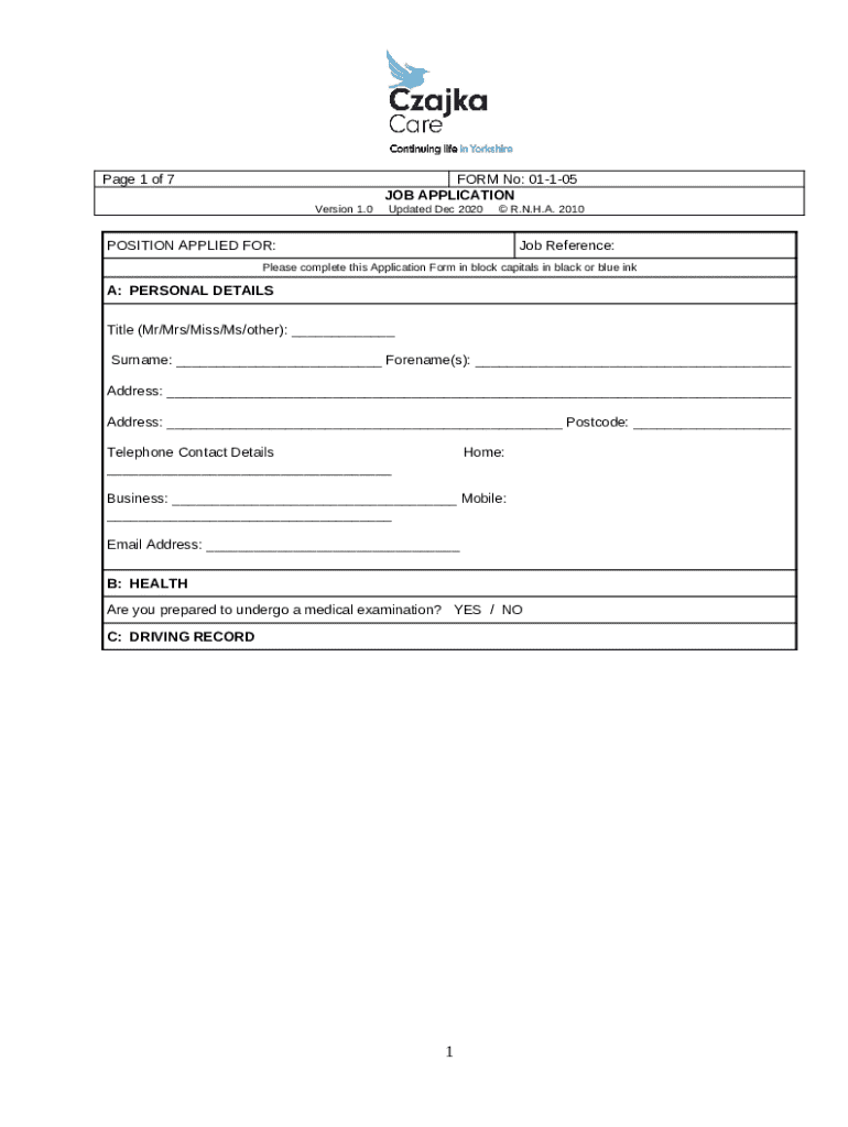 Job Application Doc Template | pdfFiller