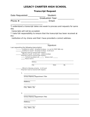 legacy charter high school transcript request Doc Template | pdfFiller