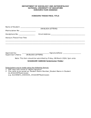 Honours Thesis Final Title Submission Doc Template | pdfFiller