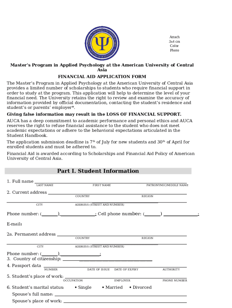 Financial Aid Application Doc Template | pdfFiller