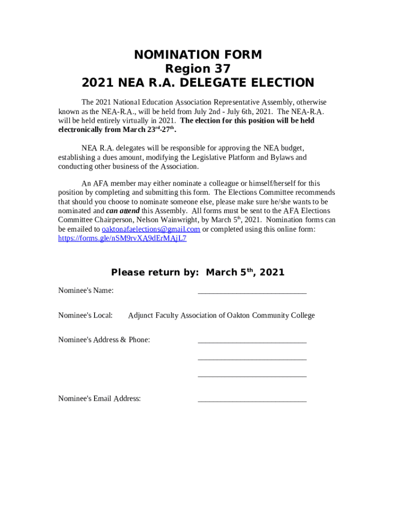 Nomination Doc Template | pdfFiller