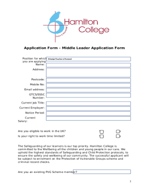 Middle Leader Application Doc Template | pdfFiller