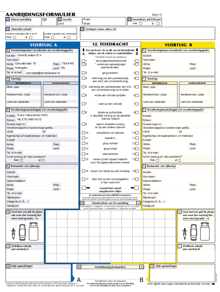 In te vullen online Tips voor het invullen van het Europees schadeformulier Fax Email Print ...