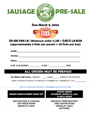 Fillable Online 2024 Sausage Pre-sale Order Form - Hinckley Chamber Fax ...