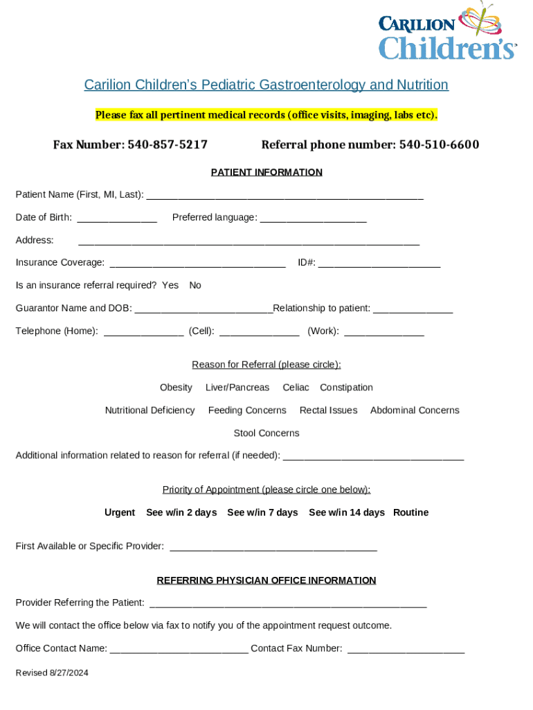 Carilion Children's Pediatric Gastroenterology and Nutrition Referral ...