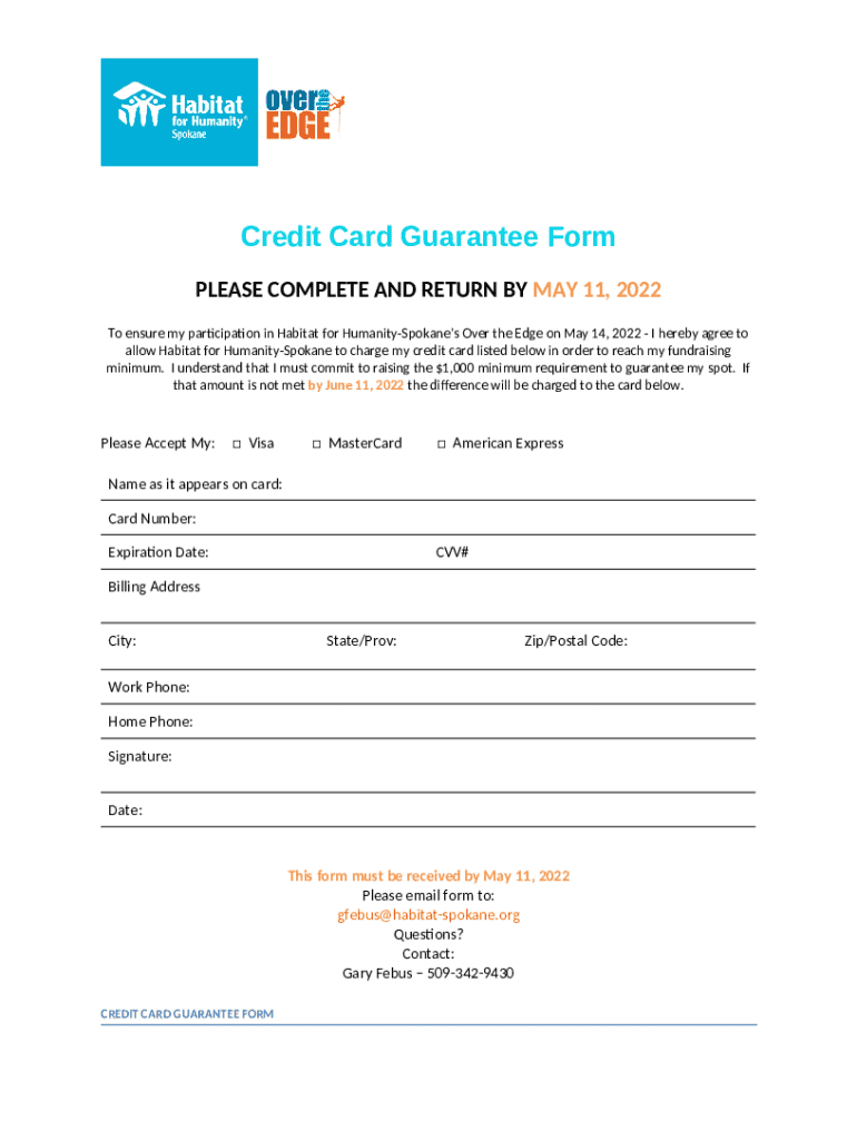 Credit Card Guarantee Doc Template | pdfFiller