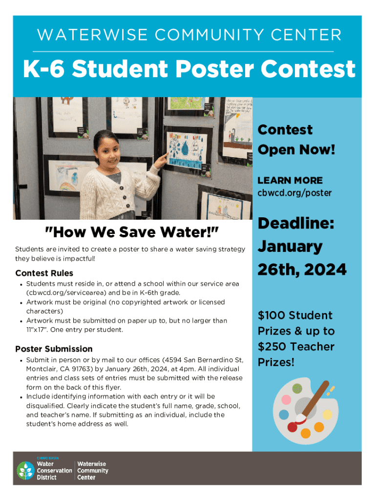 Fillable Online k-6 student - waterwise community center - poster ...