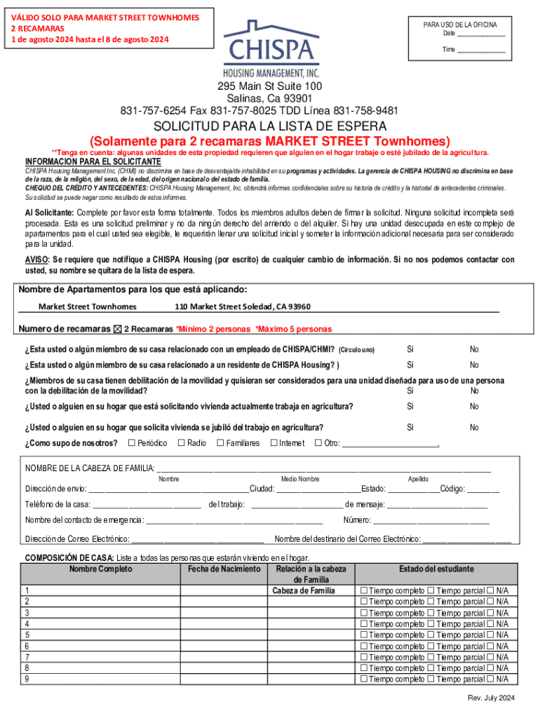 Rellenable en línea SOLICITUD PARA LA LISTA DE ESPERA (Solamente para 2 ... Fax Email Imprimir ...