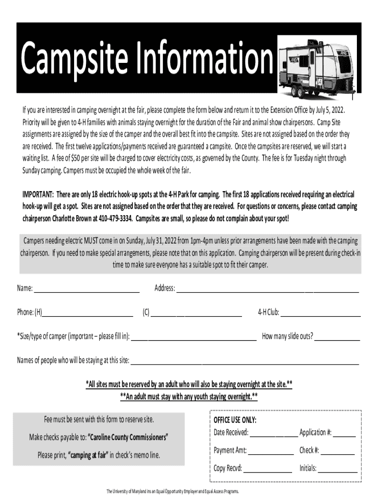 Fillable Online Camping Reservation at Fair 2022 - 4-h Park Electric Hook-up Fax Email Print ...