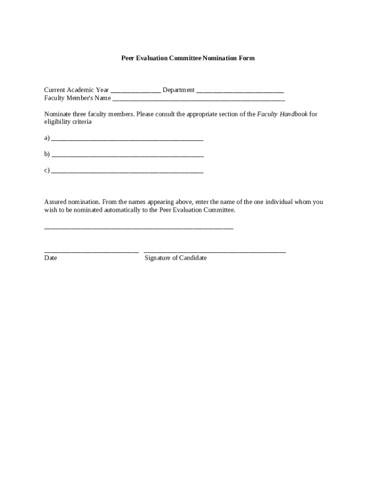 Peer Evaluation Committee Nomination Doc Template | pdfFiller
