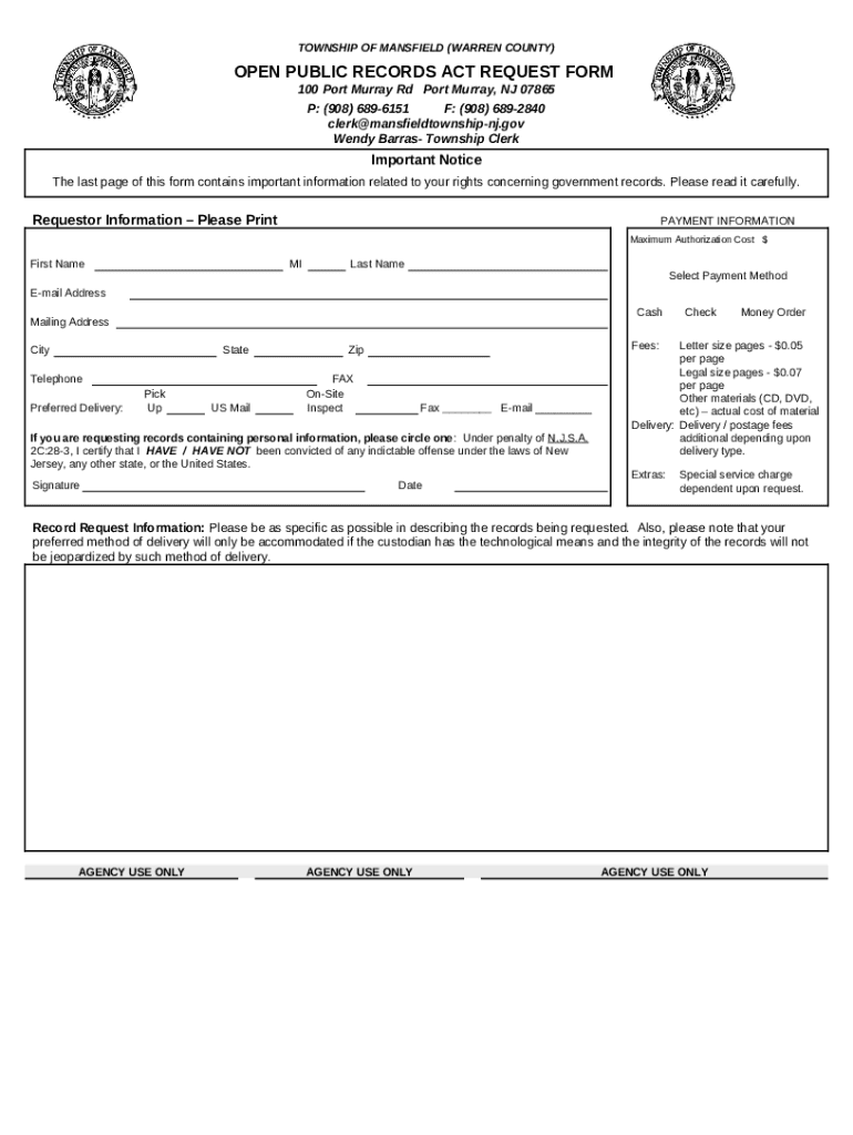 Open Public Records Act Request Doc Template | pdfFiller