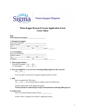 Theta Kappa Research Grant Application Doc Template | pdfFiller
