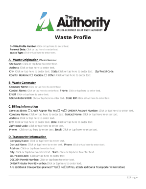 Waste Profile Doc Template | pdfFiller