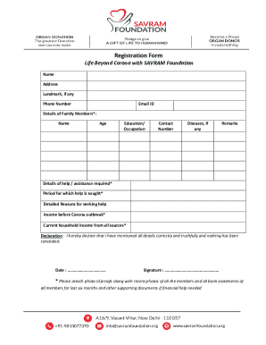 Fillable Online Registration Form for Life Beyond Corona With Savram Foundation 2023 Fax Email ...