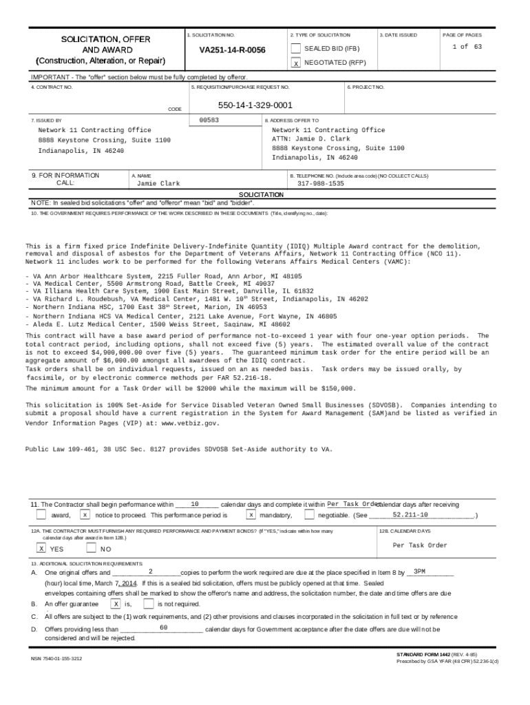 Sf 1442 Solicitation/contract Doc Template | pdfFiller