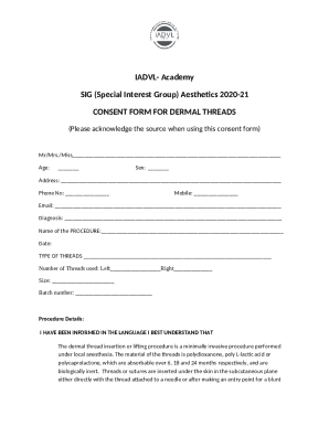 Consent for Dermal Threads Doc Template | pdfFiller