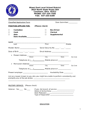 Classified Application Doc Template | pdfFiller