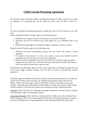 Child Custody/parenting Agreement Doc Template | pdfFiller