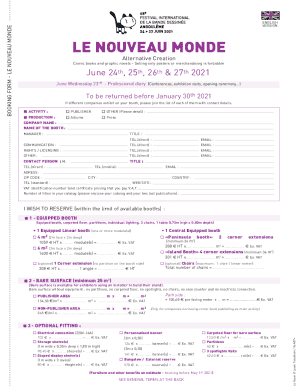 Fillable Online Le Nouveau Monde 2021: Booking Form for Comic Book ...