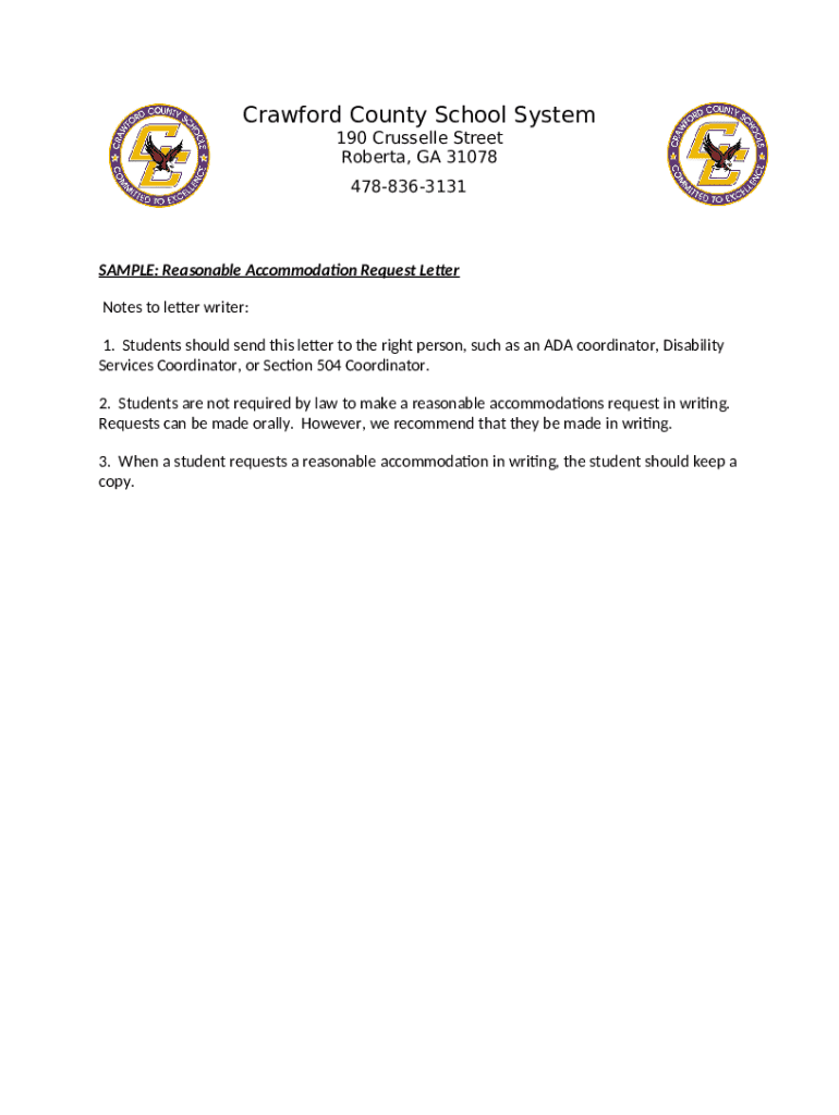 Reasonable Accommodation Request Letter Doc Template | pdfFiller