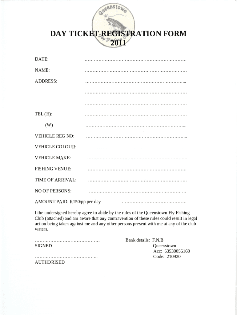 DAY TICKET REGISTRATION Doc Template | pdfFiller