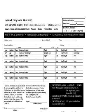 Fillable Online 2022 Livestock Entry Form for Meat Goats at Caroline ...