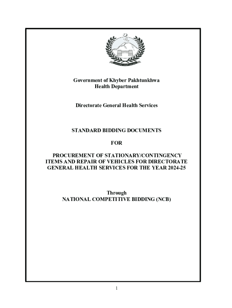 Fillable Online Standard Bidding Documents for Health Department Khyber Pakhtunkhwa 2024-25 Fax ...