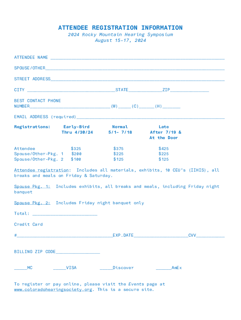 Fillable Online 2024 Rocky Mountain Hearing Symposium Attendee ...