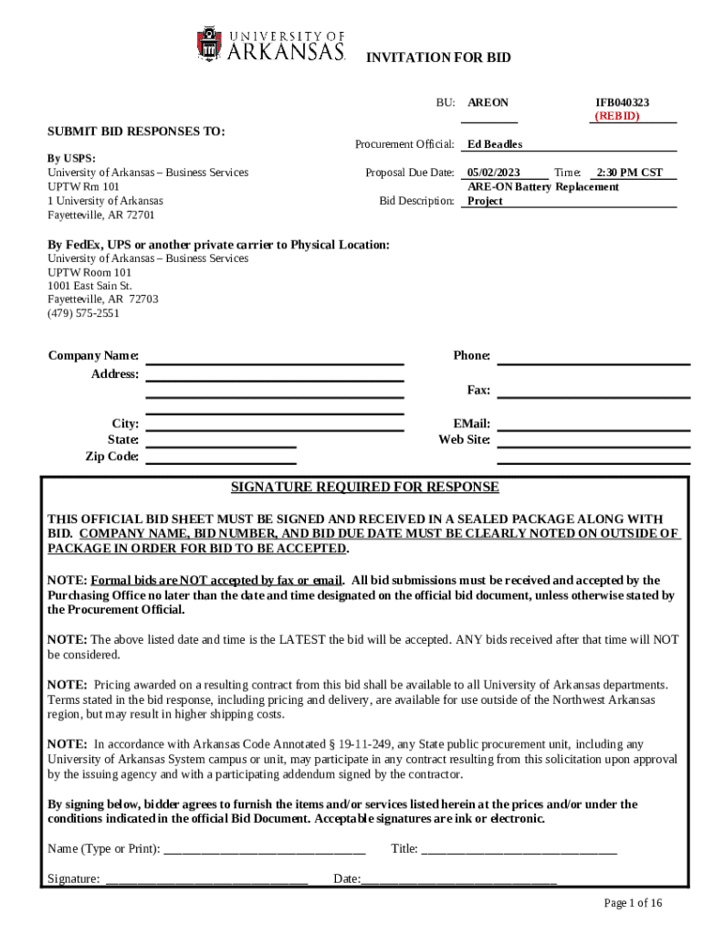 1 INVITATION TO BID Bidder Acknowledgement Bid Number Doc Template | pdfFiller