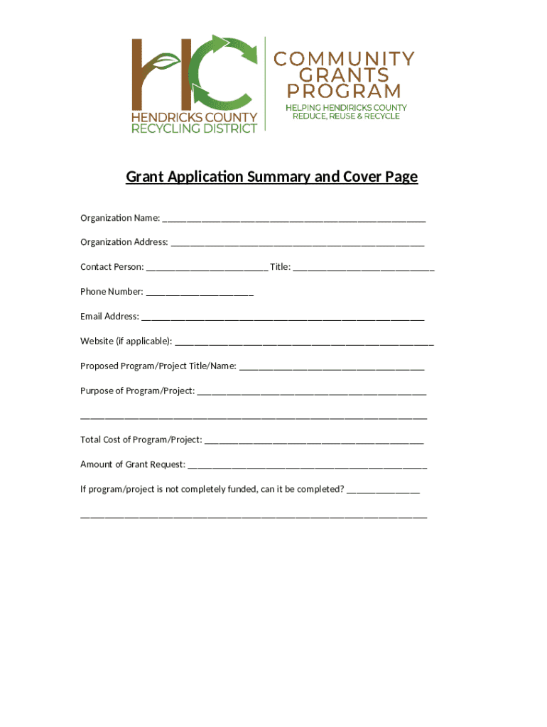 Grant Application Summary and Cover Page Doc Template | pdfFiller