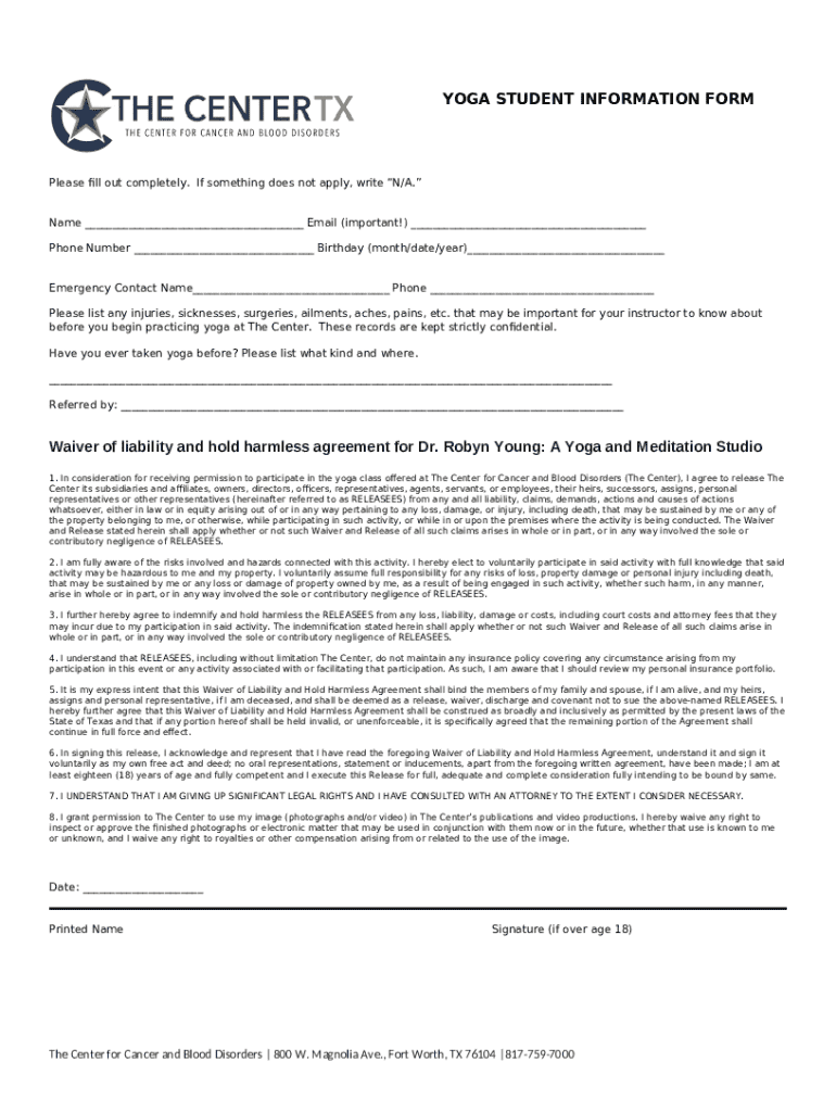 Yoga Student Ination Doc Template | pdfFiller