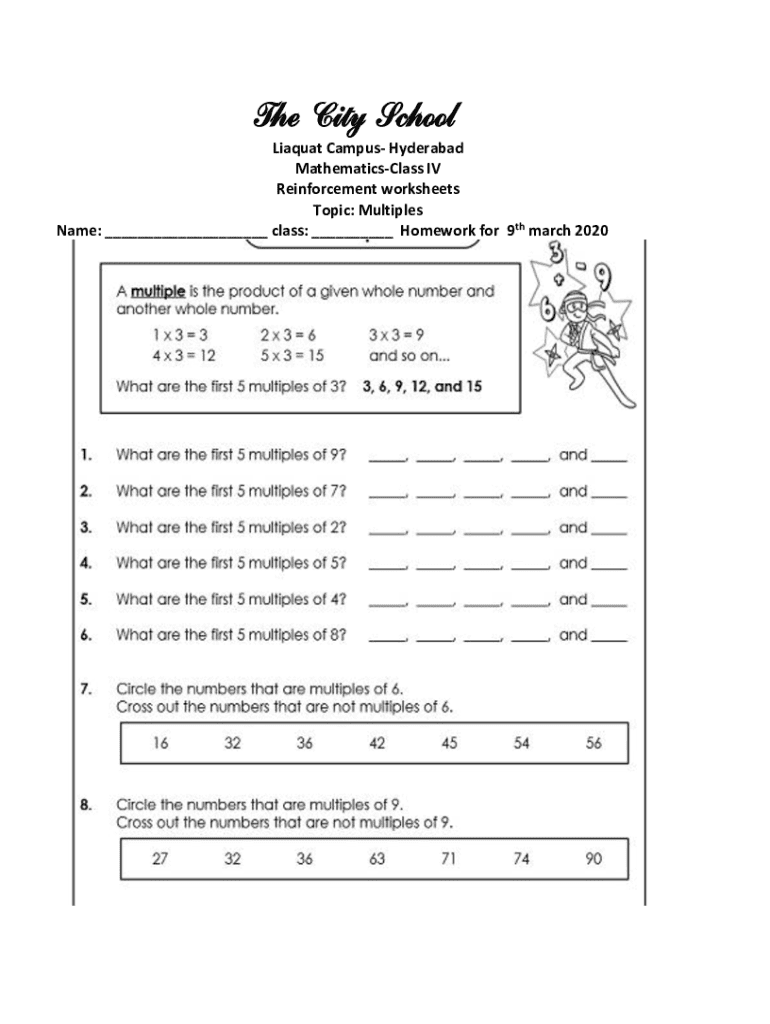 Fillable Online Multiples Reinforcement Worksheets - Class Iv Mathematics 2020 Fax Email Print ...