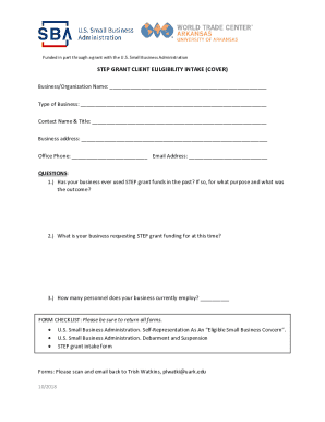 Fillable Online Step Grant Client Eligibility Intake Form 2018 - U.s ...