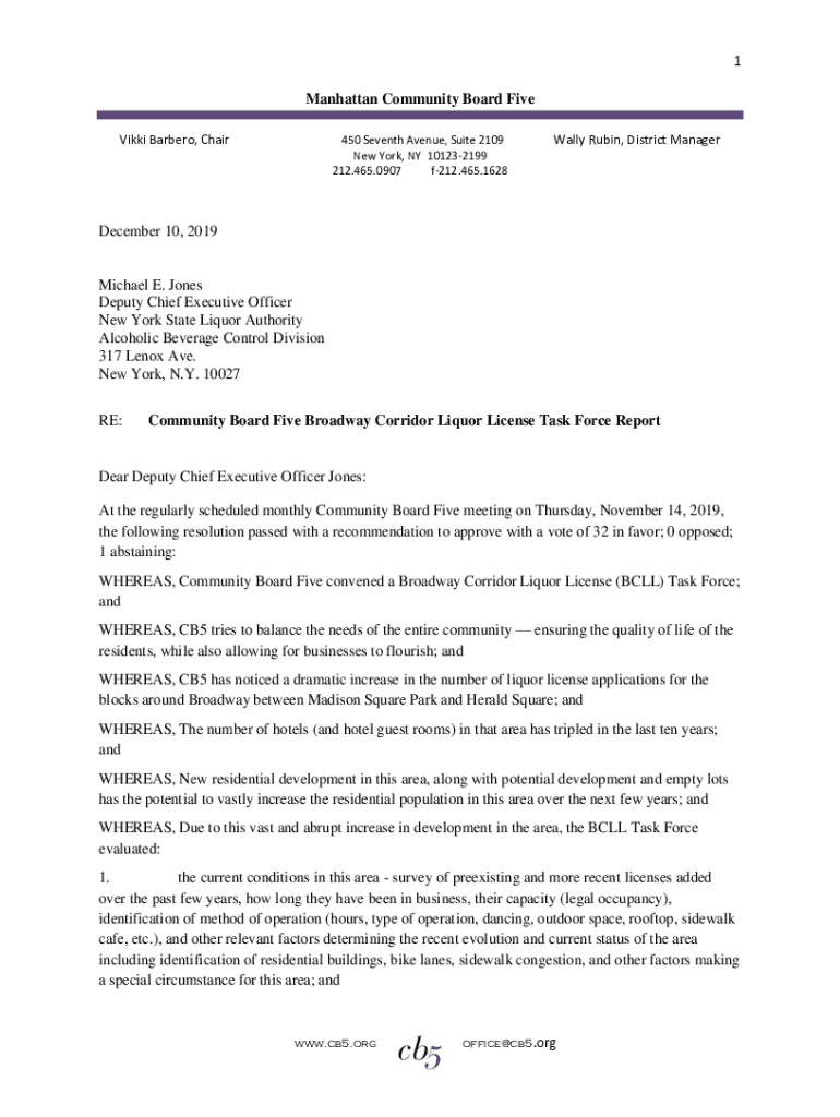 Fillable Online Broadway Corridor Liquor License Task Force Report 2019 ...